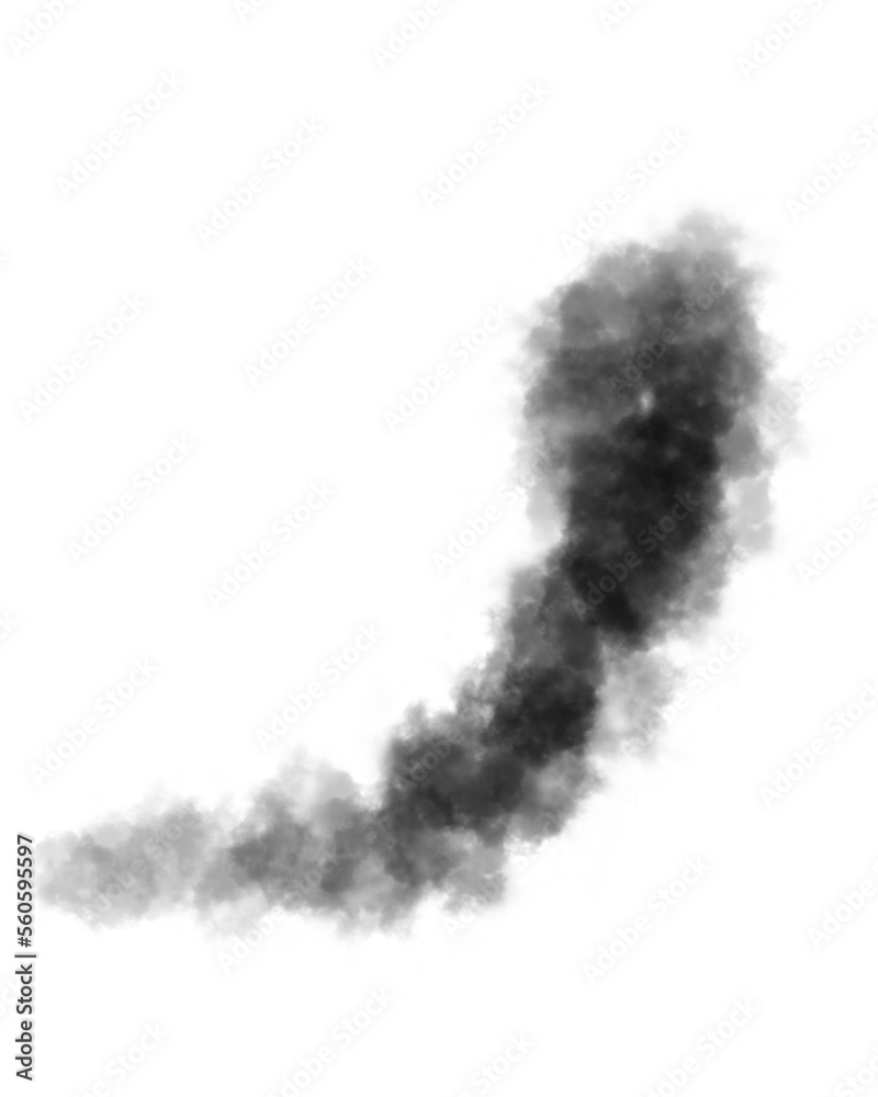 Abstract black puffs of smoke swirl overlay on transparent background ...