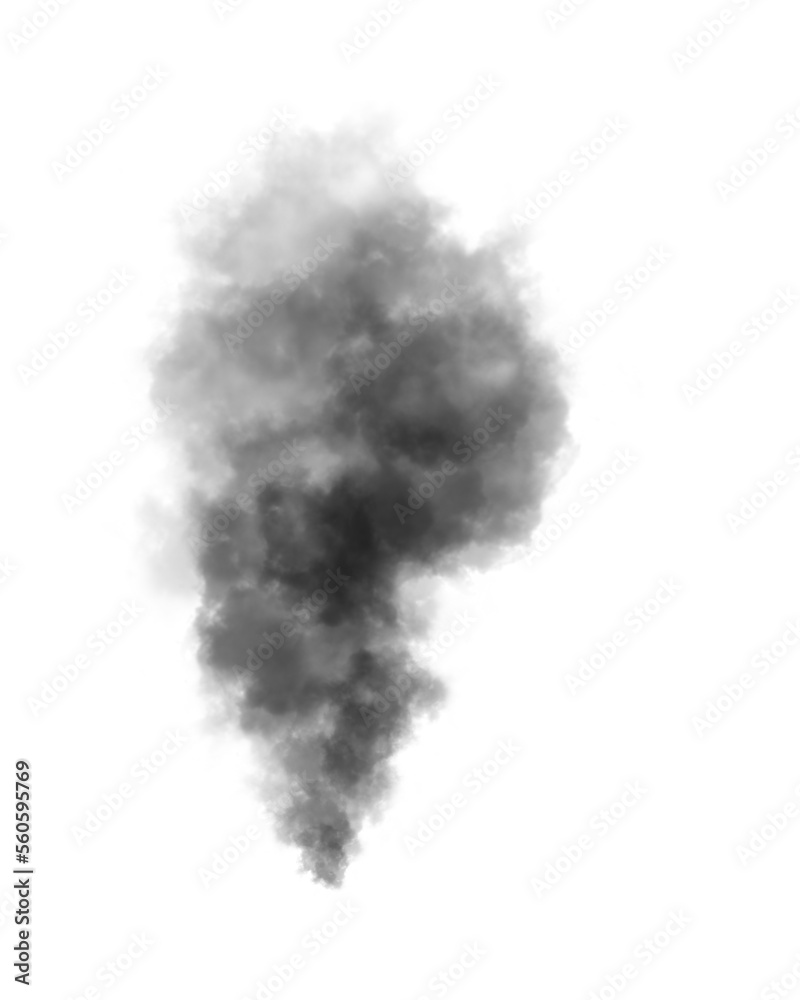 Abstract black puffs of smoke swirl overlay on transparent background ...
