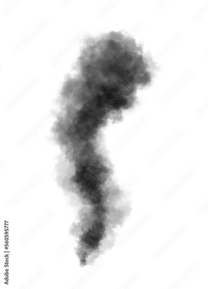 Abstract black puffs of smoke swirl overlay on transparent background ...