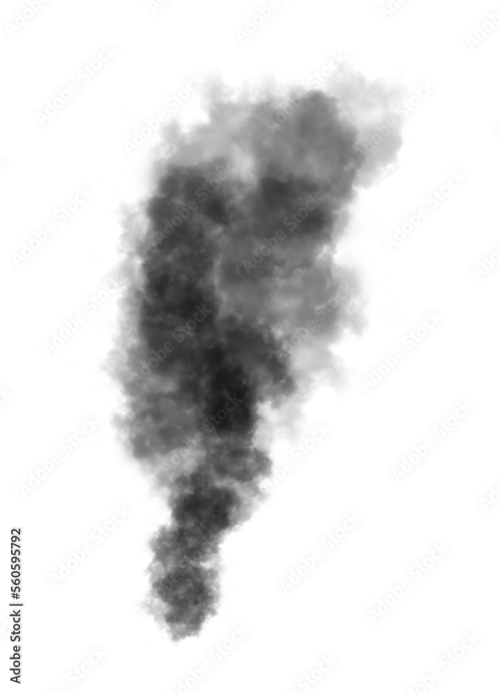 Abstract black puffs of smoke swirl overlay on transparent background ...