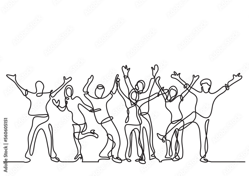 continuous line drawing happy cheerful crowd of people - PNG image with ...