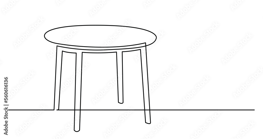 continuous line drawing of simple round table - PNG image with ...