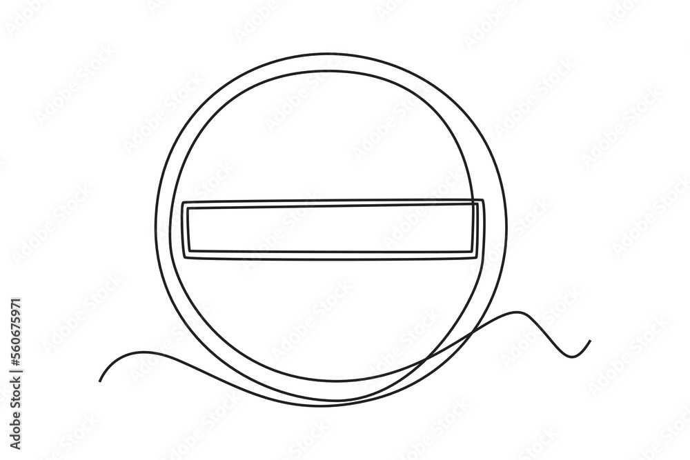 Single one line drawing ban on entry of all vehicles, red circle ...