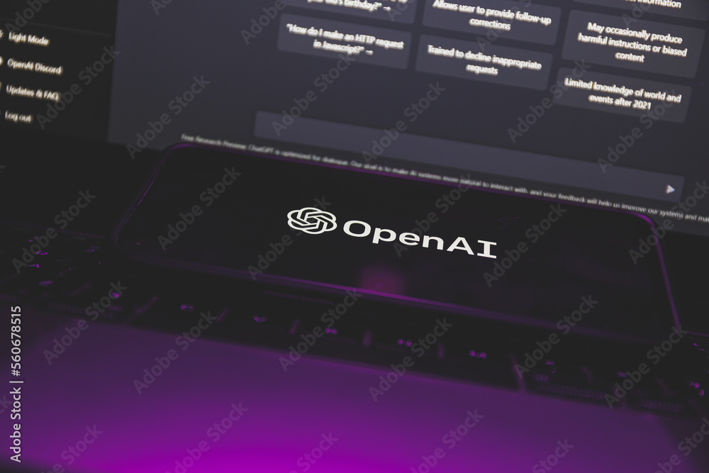 ChatGPT on computer. Chat GPT is artificial intelligence AI chatbot which was launched by OpenAI ...