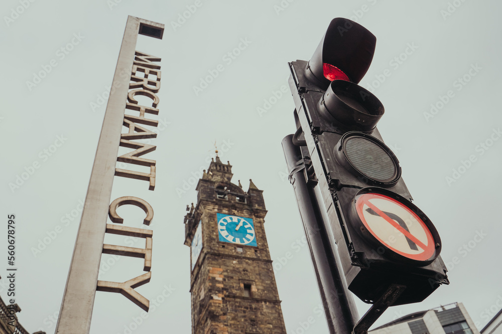 Glasgow Scotland; November 2022: Clock tower at Glasgow Cross, at the ...