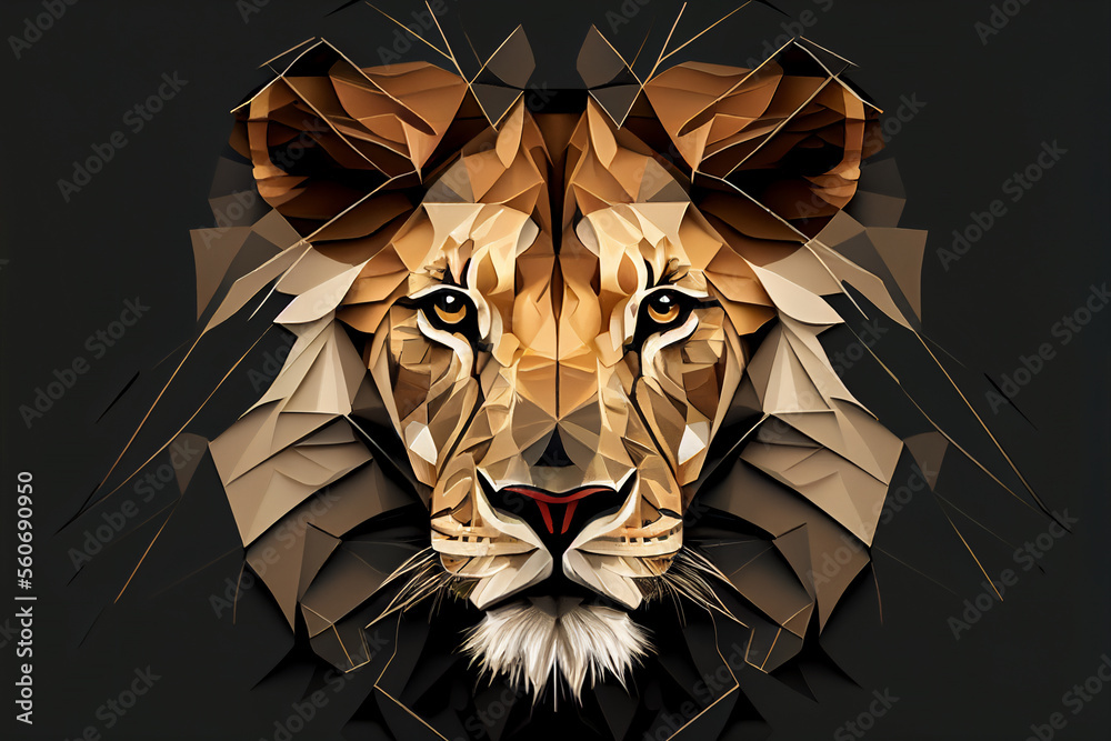 Geometric lion head with the face in a polygon abstract pattern ...