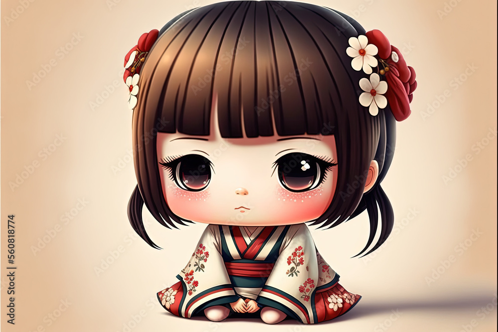 Cute Anime Chibi Japanese Girl Stock Illustration | Adobe Stock