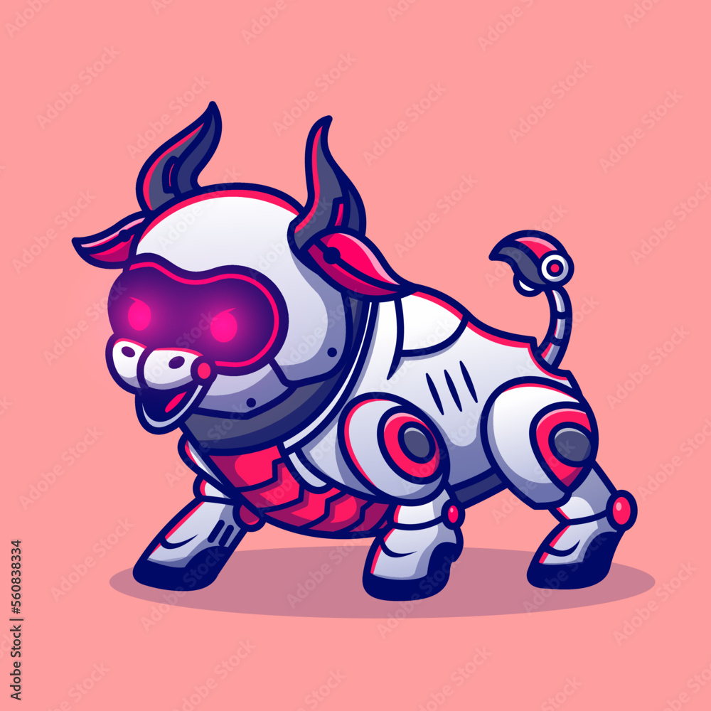 Cute Bull Robot Cartoon Vector Icon Illustration. Animal Science Icon ...