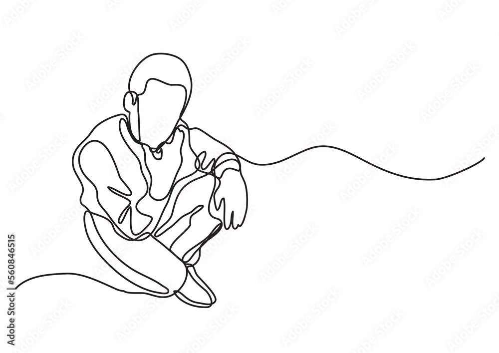 continuous line drawing thinking man - PNG image with transparent ...