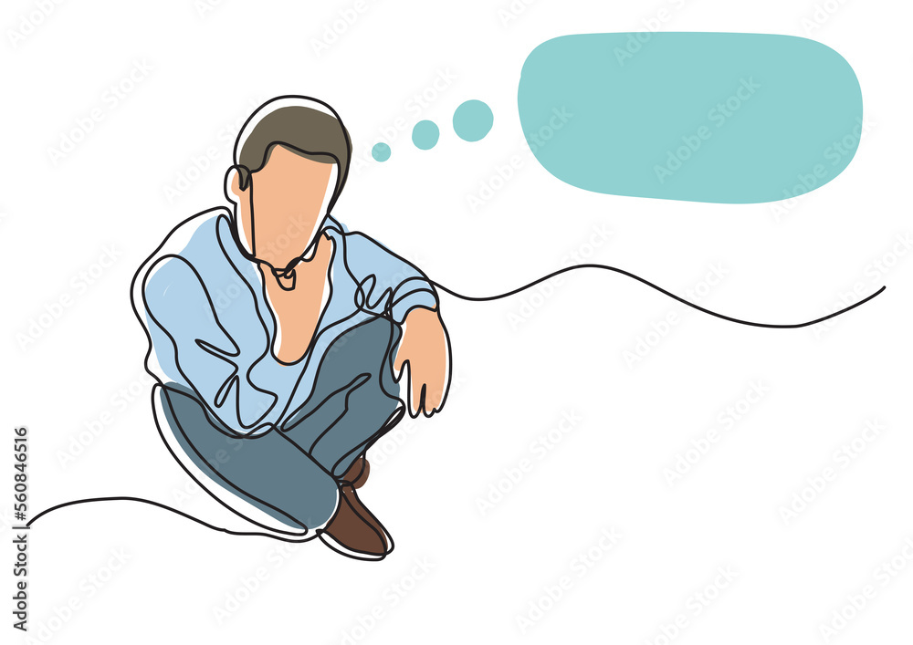 continuous line drawing thinking man 2 colored - PNG image with ...