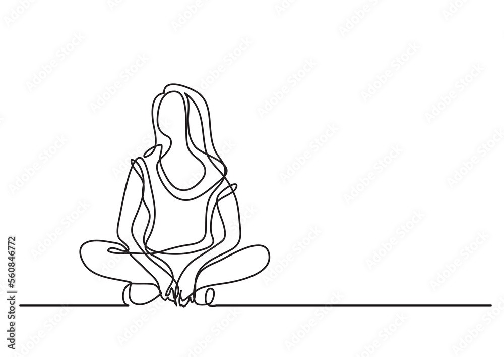 continuous line drawing woman sitting relaxed - PNG image with ...