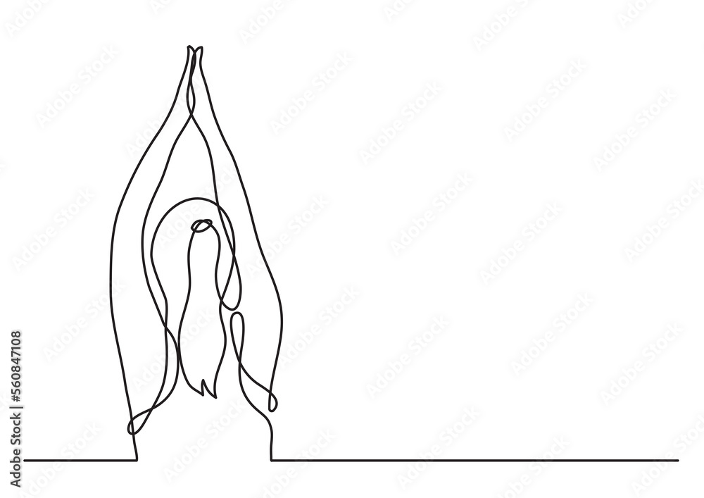 continuous line drawing young woman stretching arms doing yoga - PNG ...