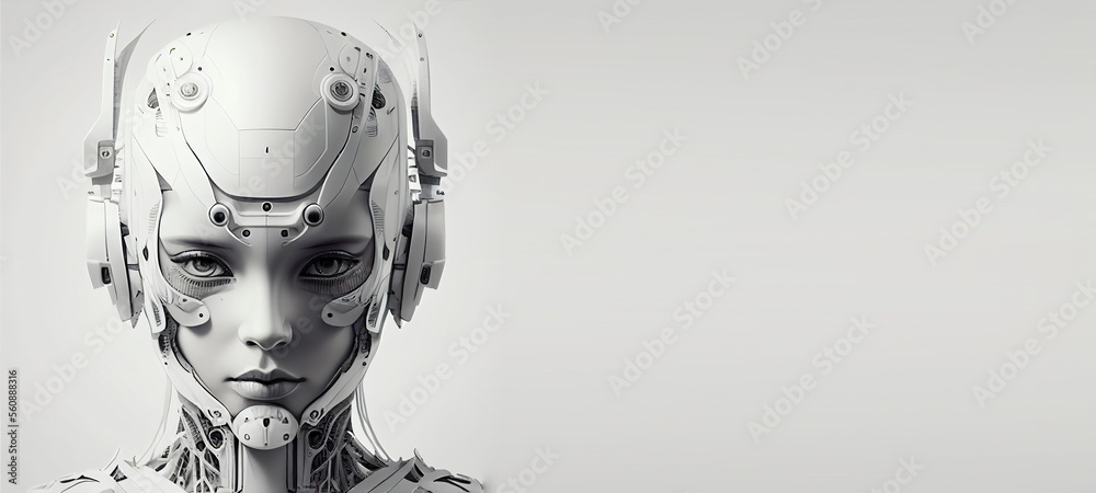 Robot head on empty white background. Ai Generative image. Stock ...