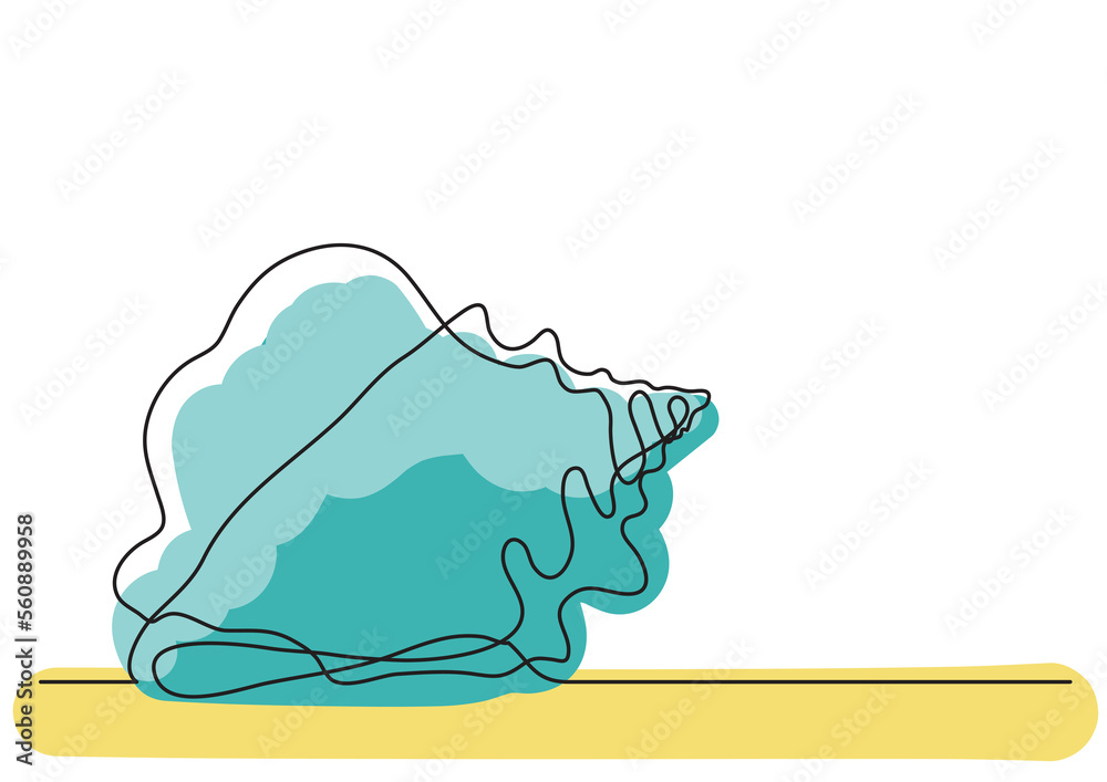 continuous line drawing one sea shell colored - PNG image with ...