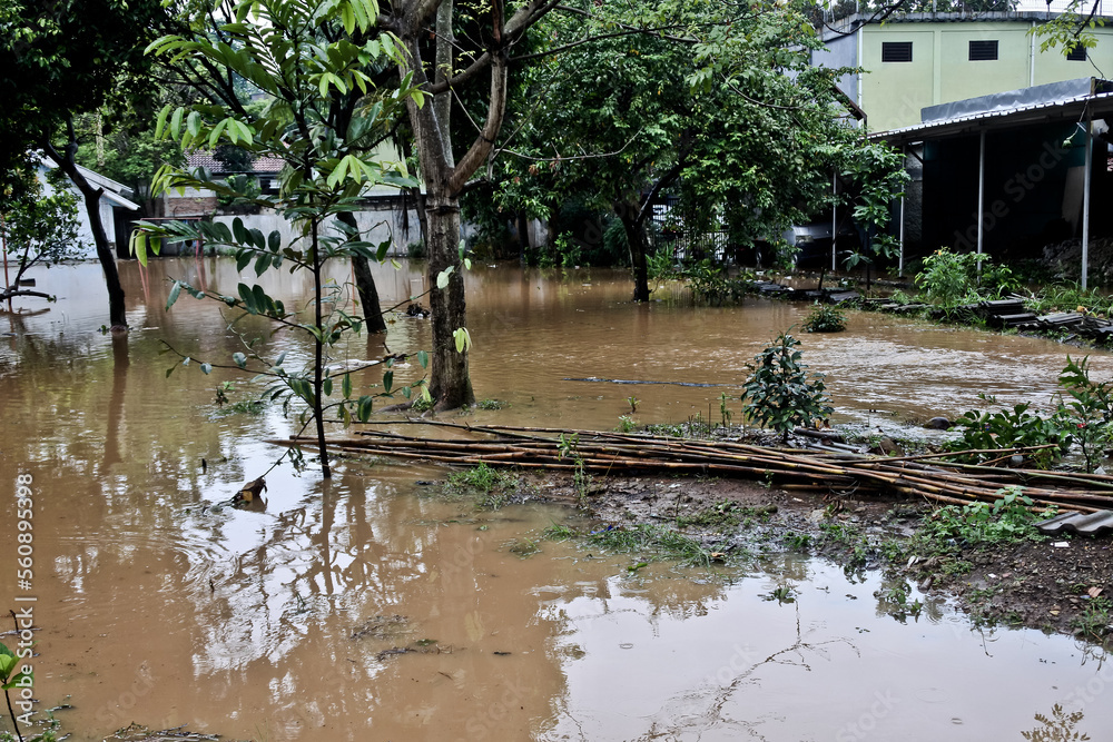 flooding in residential areas due to river overflow Stock Photo | Adobe ...