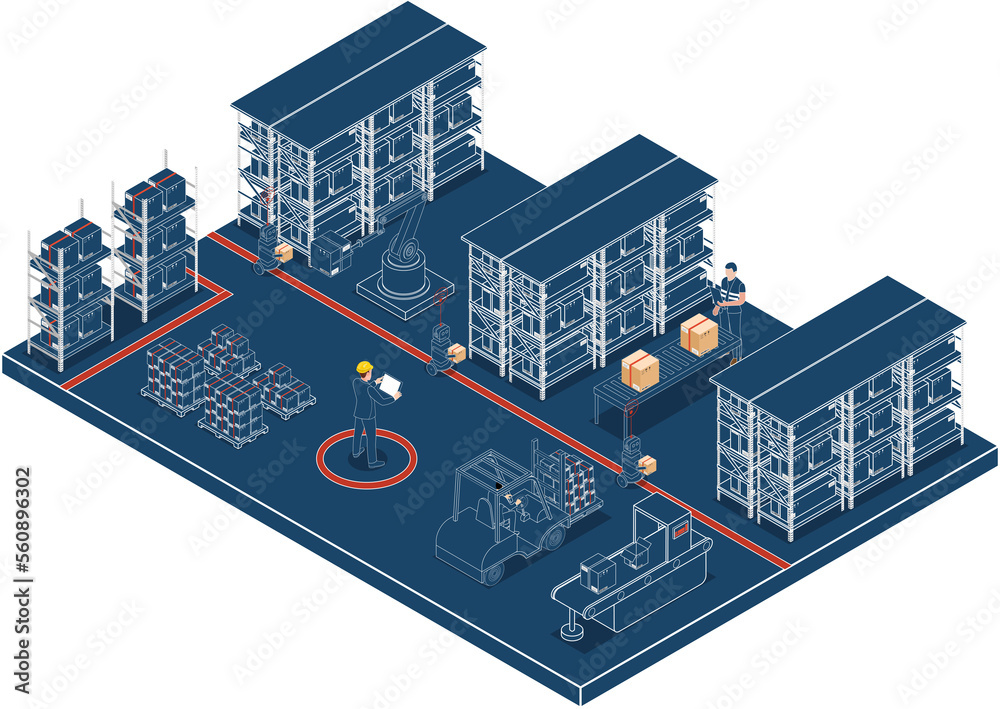 3D isometric automated warehouse robots and Smart warehouse technology ...