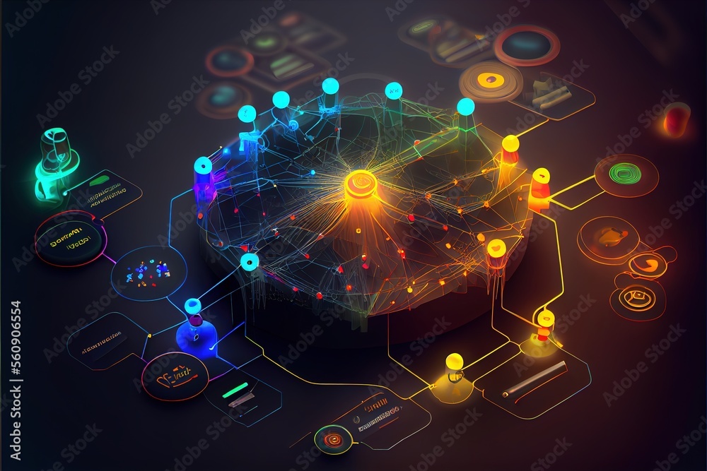 digital colorful flow chart management prozess connected lab created with generative ai ...