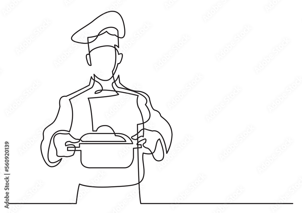 continuous line drawing chef holding pot of meal - PNG image with ...