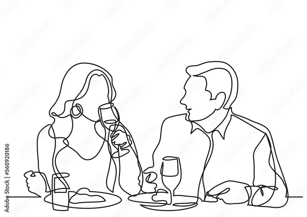 continuous line drawing couple dining in restaurant - PNG image with ...
