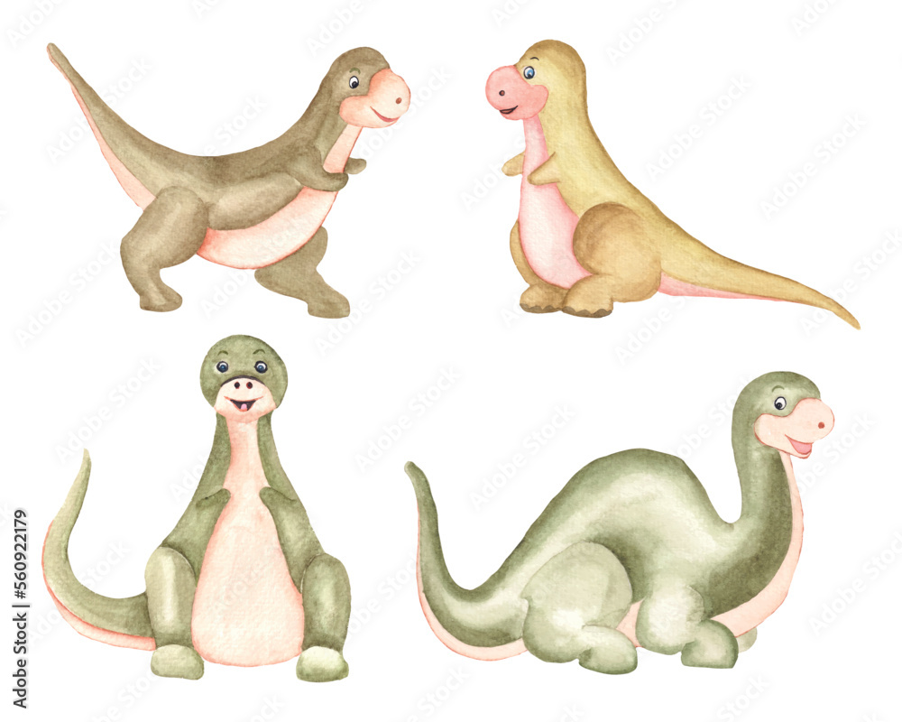 Watercolor Cute Dino Clipart Set, Cute Baby dinosaur Watercolor Clipart ...
