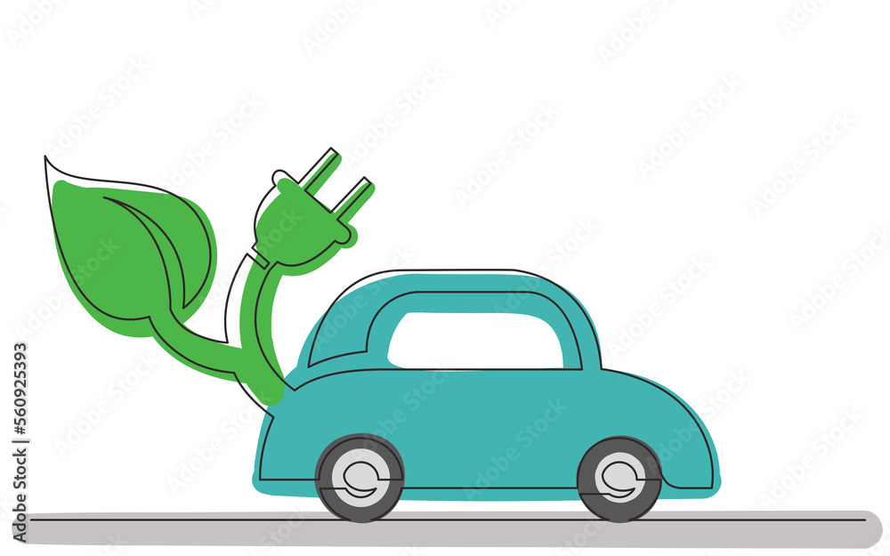 continuous line drawing green energy car symbol colored - PNG image ...