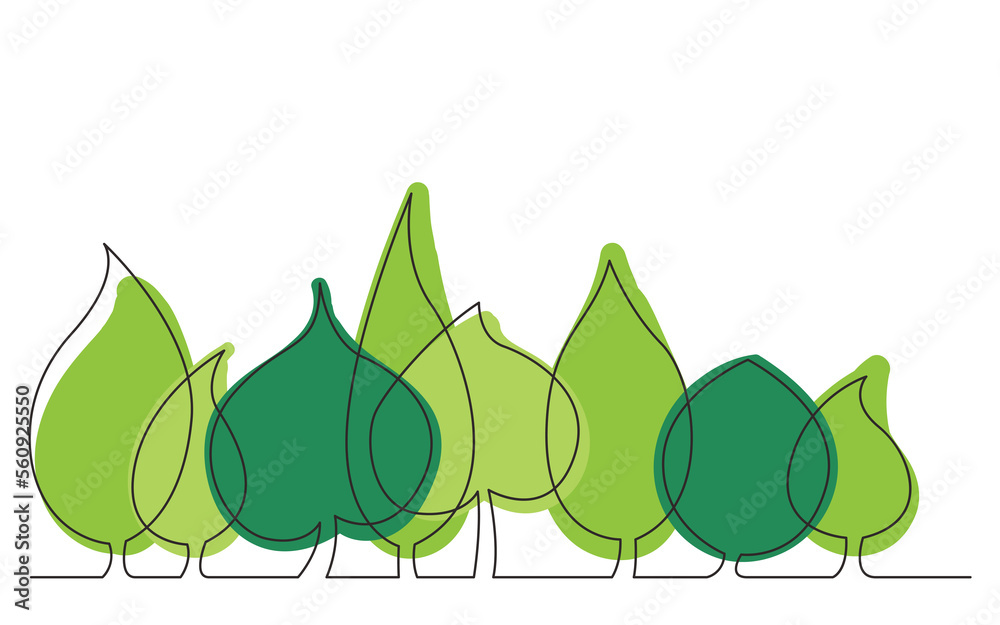 continuous line drawing line of trees as leaves colored - PNG image ...