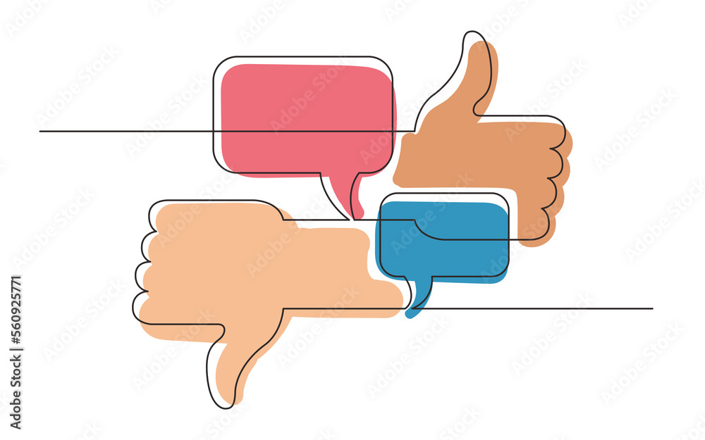 continuous line drawing social media opinions like dislike symbols ...