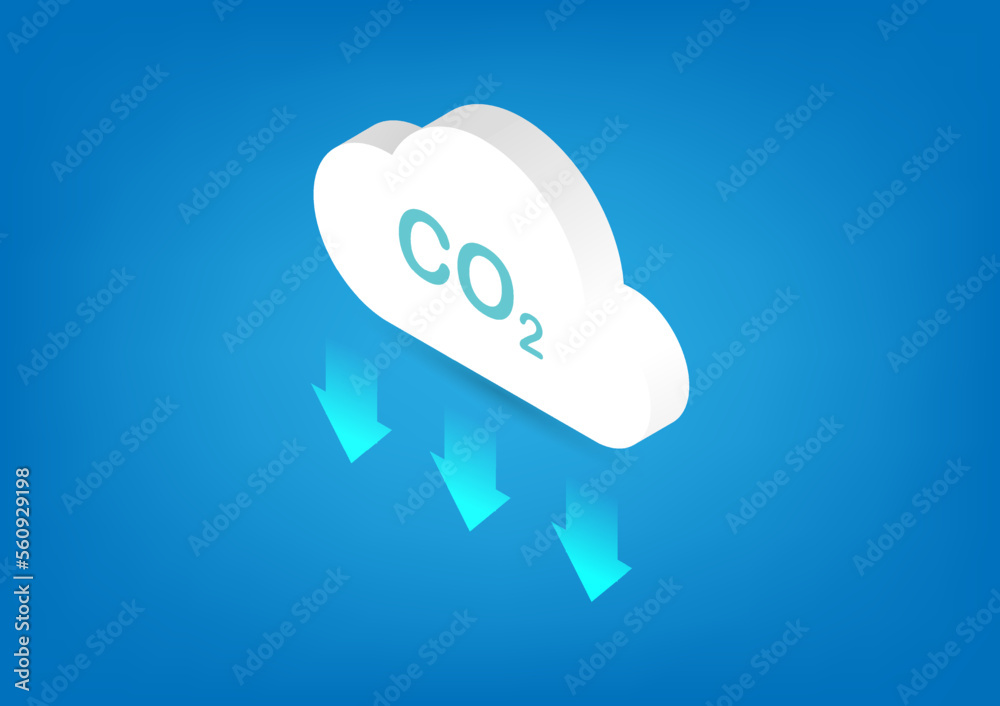 CO2 neutral. Net zero emission concept. Reduction of carbon dioxide emission. Isometric cloud ...