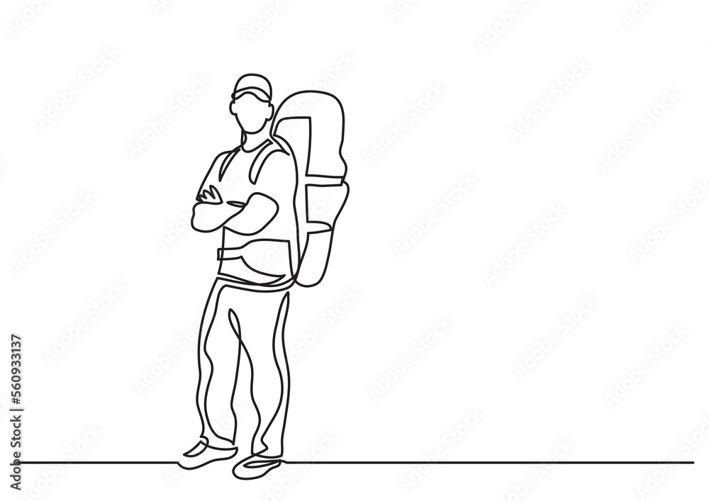continuous line drawing standing traveler with backpack - PNG image ...