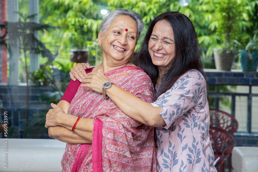 Portrait of happy young indian daughter hug her mother at home, Love ...