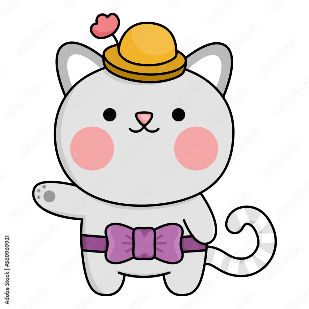 Vector kawaii cat icon for kids. Cute animal illustration. Funny cartoon character. Adorable ...
