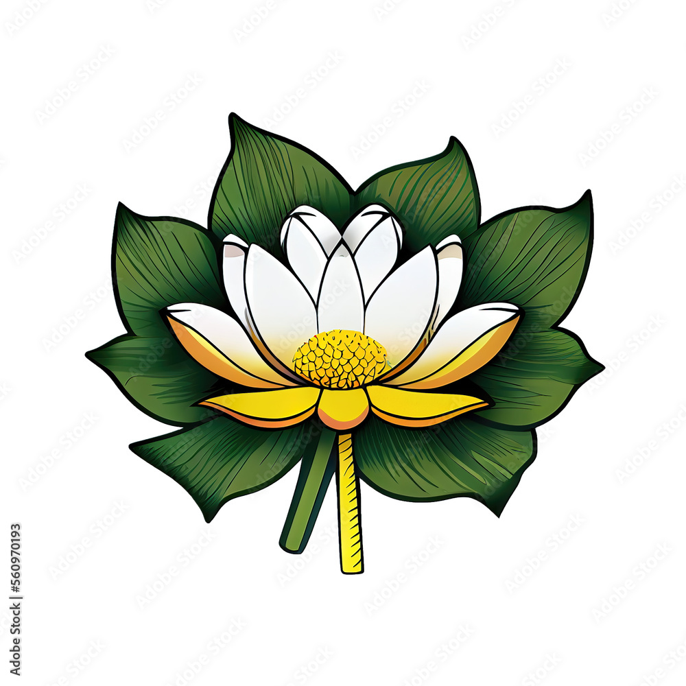 Elegant Lotus flower illustration cartoon sticker, symbolizes purity ...