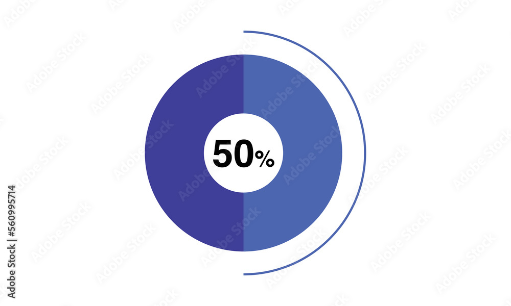 50 percent pie chart blue color, pie chart vector for blue color Stock ...