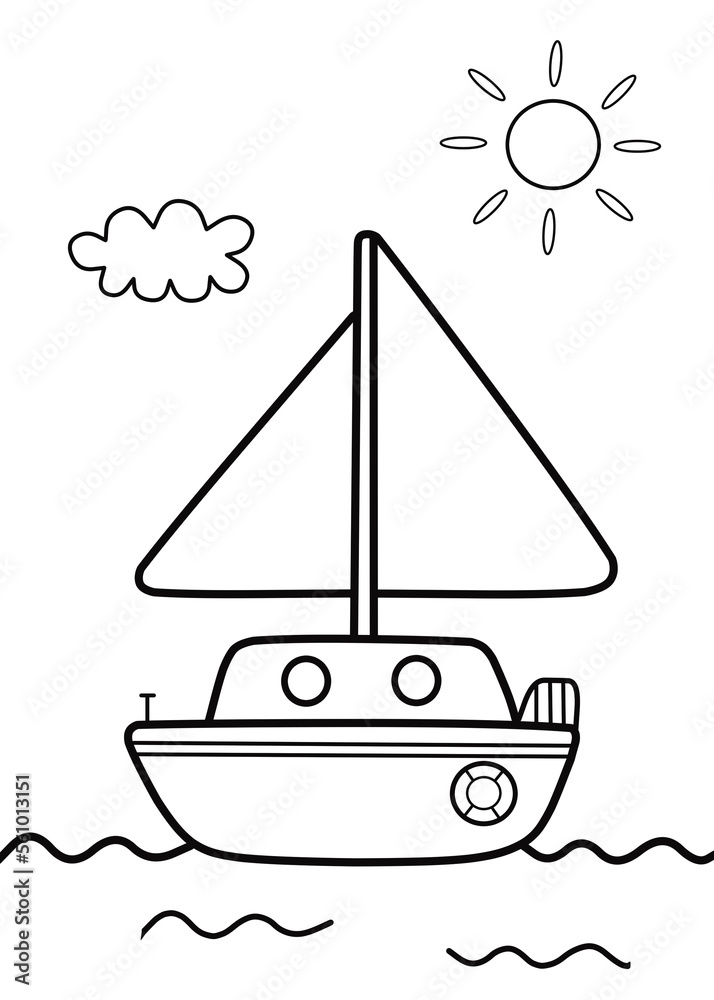Sailboat coloring page for kids.Painting for kids. Children's coloring ...