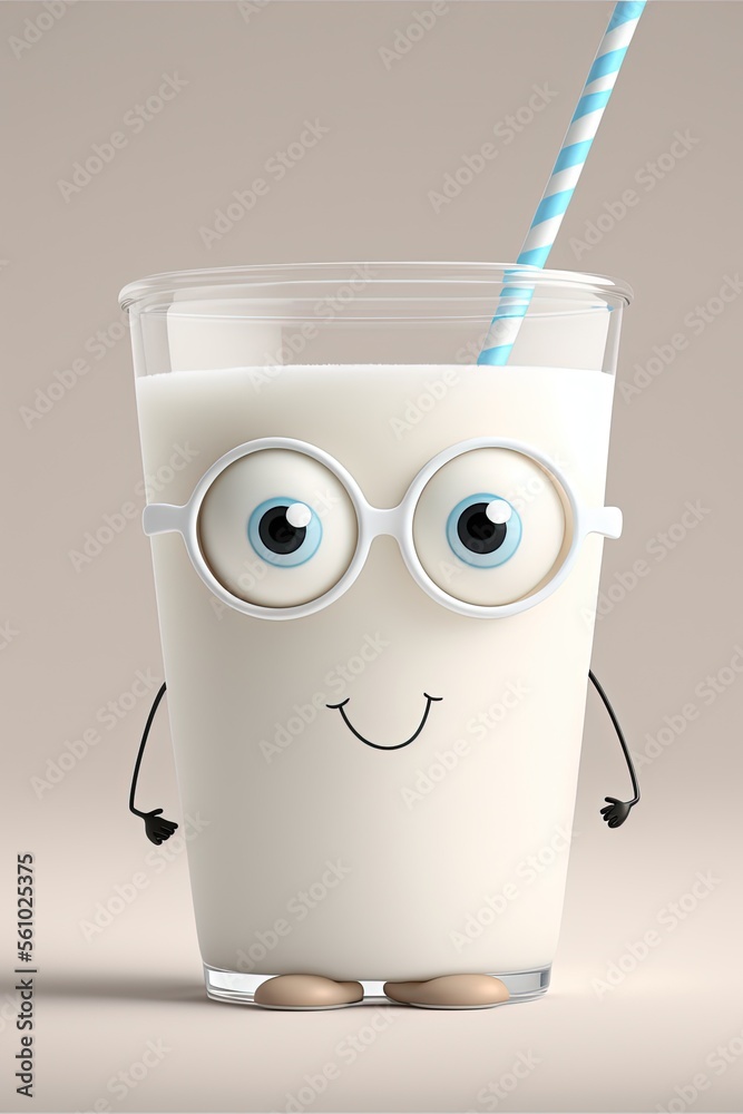 Cute Cartoon Glass of Milk (Generative AI) Stock Illustration | Adobe Stock