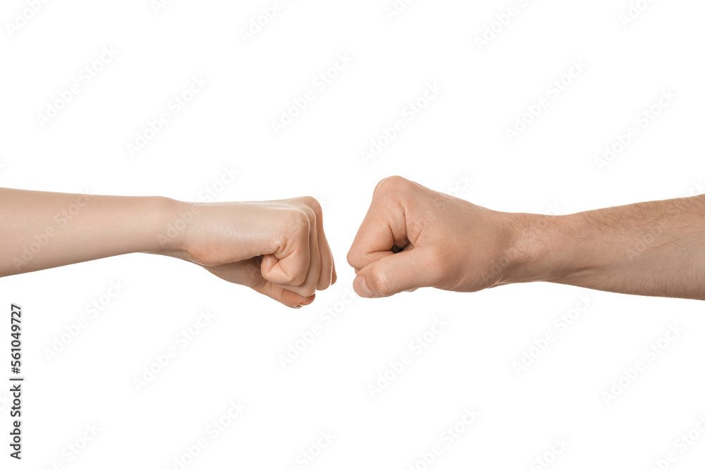 Man's and woman's fists near each other, about to fist bump. Fight ...