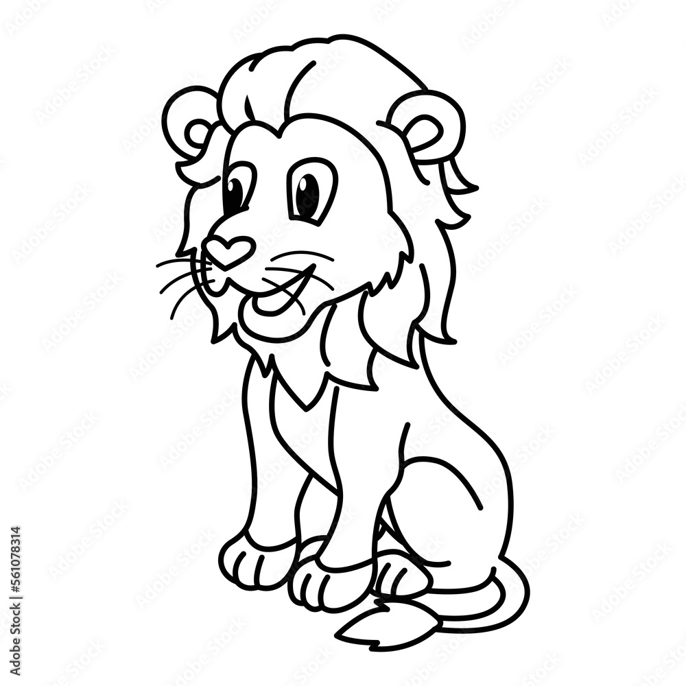 Cute lion cartoon characters vector illustration. For kids coloring ...
