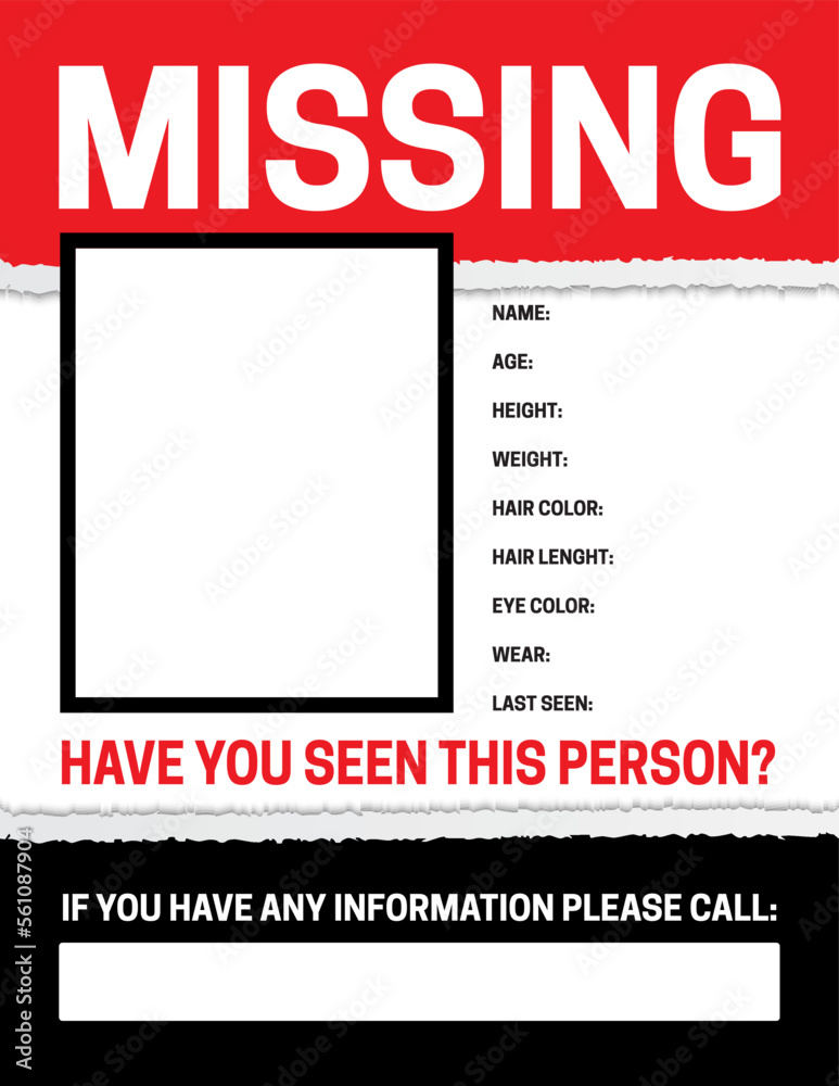 Missing Person Poster Template Stock Vector | Adobe Stock