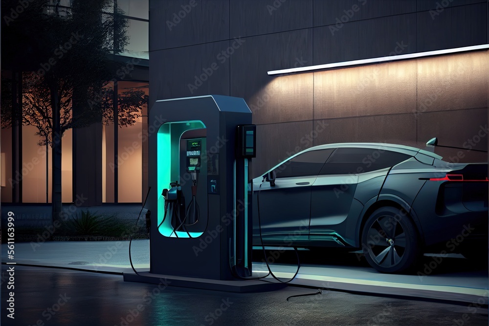 Stock-Illustration „EV charging station for electric car in concept of green energy, Electric ...