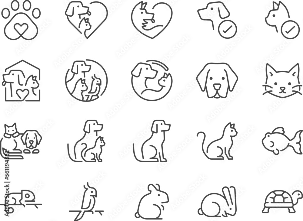 Pet friendly icon set. Included the icons as dog, cat, animals, bird ...