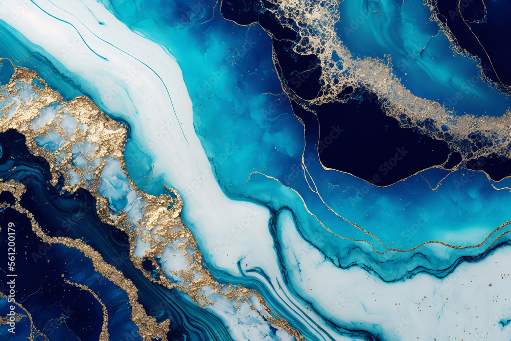 Navi blue and azure marble texture background. Marble fluid art with ...