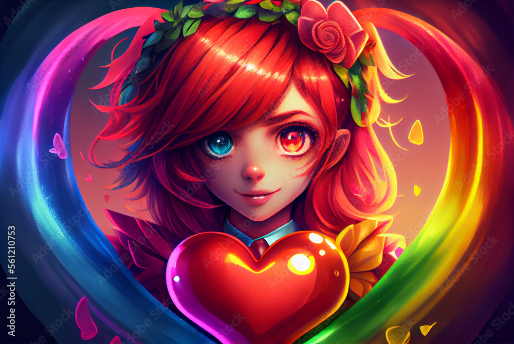 Valentine's day poster, in aesthetic of rainbowcore style. Anime ...