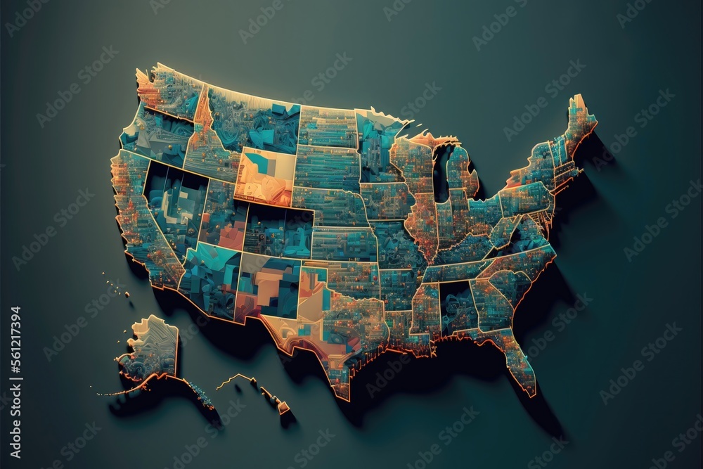 USA map digital concept. Generative AI Stock Illustration | Adobe Stock