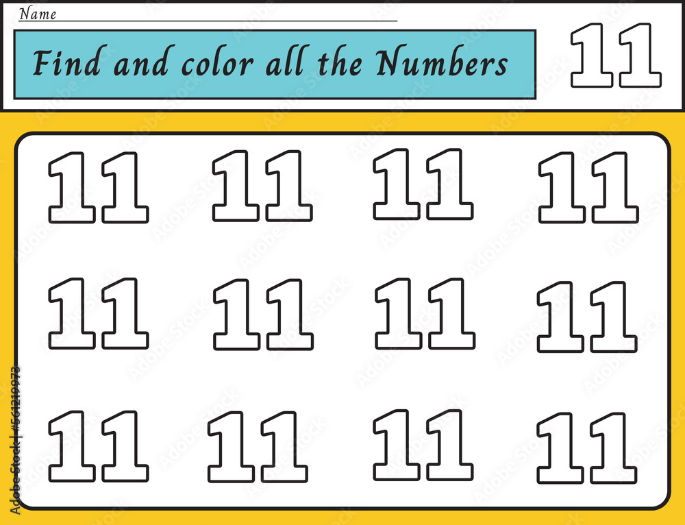 เวกเตอร์ Stock Number eleven coloring practice worksheet for kids ...