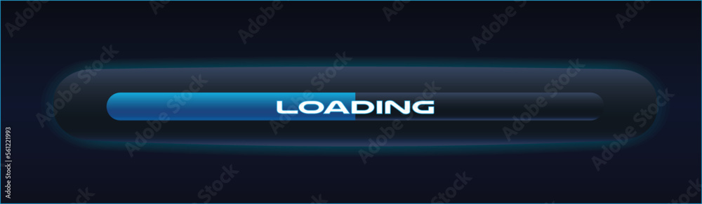 Sci fi futuristic neon glowing loading progress bar, vector UI design element. Blue palette ...