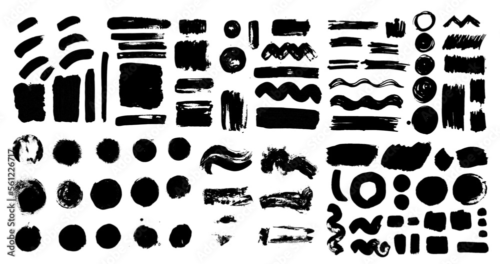 Vector de Stock Gran colección de trazos de pincel con pintura negra ...