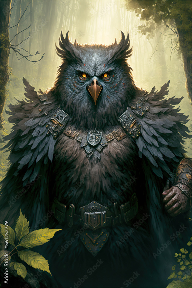 Ilustración de Stock Epic owlbear mythical creature in a fantasy forest ...
