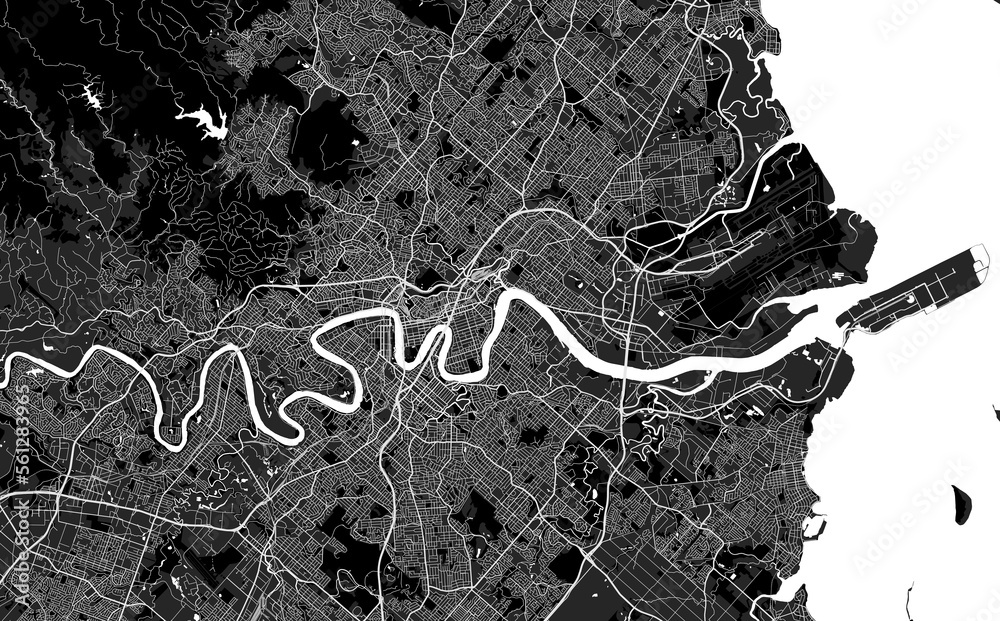 Detailed map of Brisbane city, linear print map. Cityscape panorama ...