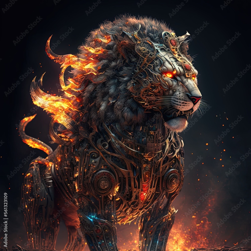 Futuristic lion knight, mechanical robot warrior, future warrior ...