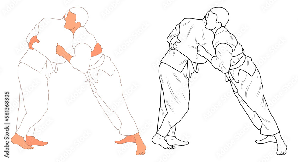 Sketch judoist, judoka athlete duel, fight, judo, pack of sport figure ...